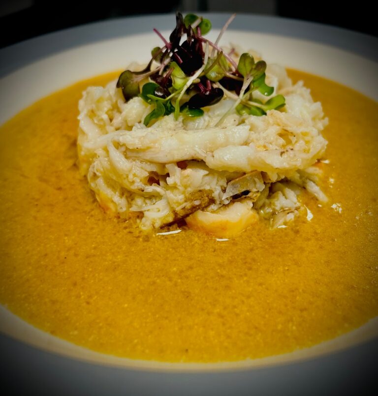 Timbale of Butter Garlic Crabmeat in a Classic French Shellfish Bisque ...